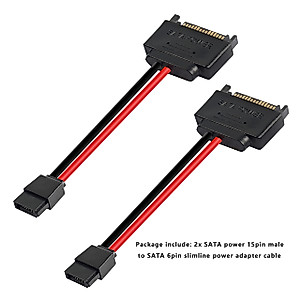 MEIRIYFA SATA 15-Pin Male to SATA 6-Pin Female Slimline Power Adapter Cable SATA 15 Pin to 6 Pin Power Adapter Cable (2 Pack)