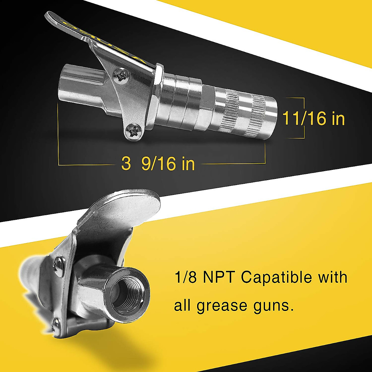 AZUNO Grease Gun Coupler, 2nd Generation Upgraded to 12,000 PSI, Grease Gun Tips Quick Lock and Release, Compatible with All Grease Guns 1/8" NPT Grease Gun Fittings