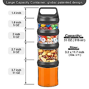 SELEWARE Stackable Snack Jars, Twist Lock Stackable Containers Set, Food Storage Travel Container for Storing Milk Protein Powder Snacks, BPA Free, 4-Piece for 1 Pack (Black, Total 31oz)