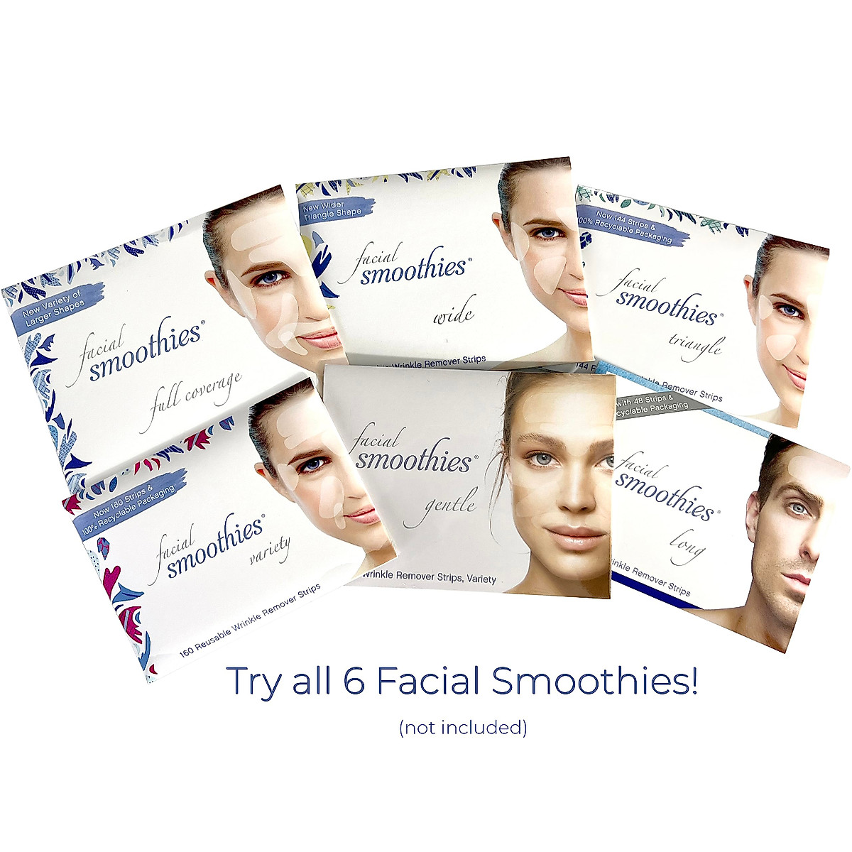 Smoothies Silicone Gentle Wrinkle Patches – Facial Patches for Forehead, Elevens, Crows Feet, and Lip Lines, 56 Count per Box – Made in the USA