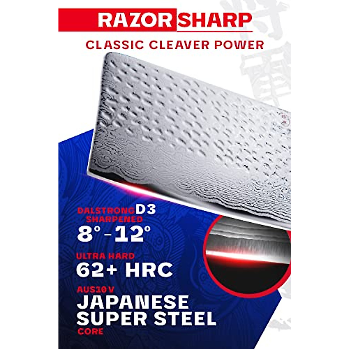 Dalstrong Shogun Series X Damascus Japanese AUS-10V Super Steel Cleaver Kitchen Knife, 7 Inches, Sheath Included