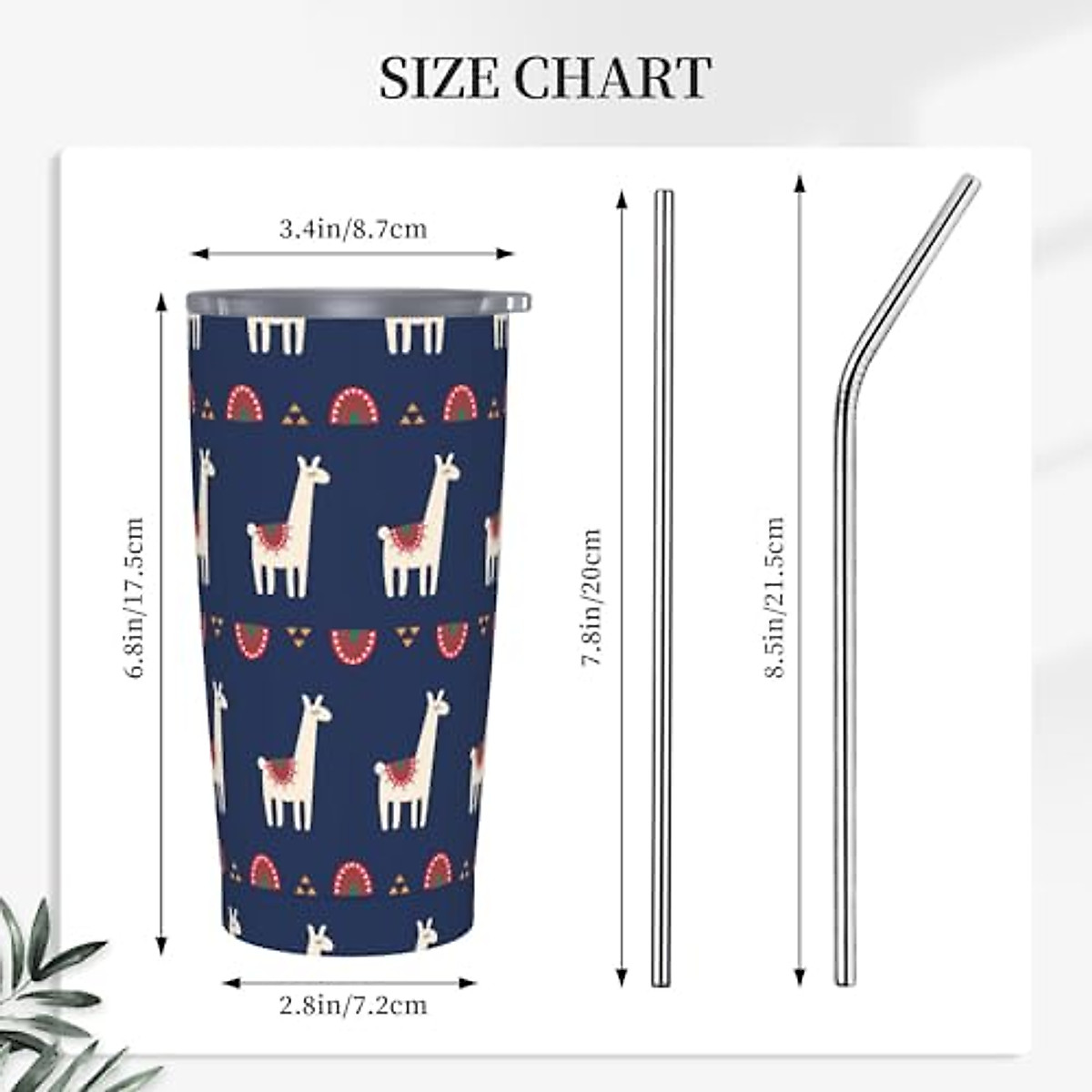 20oz Tumbler Cute Alpaca Llama Pattern Double Wall Vacuum Insulated Coffee Mug with Lid and Metal Straw Brush Reusable Stainless Steel Water Bottle Travel Cup Gifts for Car Ice Drinks Hot Beverage