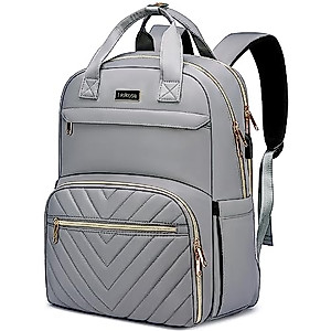 Lunch Backpack for Women, 15.6 inch Laptop Backpack with USB Port, Water Resistant Insulated Cooler Lunch Bag , Travel Work Laptop Bags with Lunch Box for College Work Pincic Camping Beaches, Grey