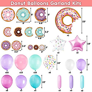 Levfla Donut Balloons Garland Pastel Decoration Kits 100 PCS Sprinkles Confetti Doughnut Backdrop Cutouts Kids Birthday Party Balloons Arch Photo Props Favor Ideas Supplies