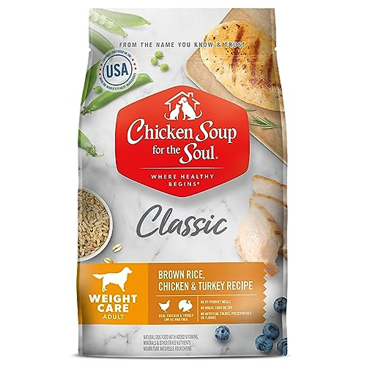 Chicken Soup for The Soul Classic Dry Adult Weight Care Dog Food, Brown Rice, Chicken & Turkey Recipe, 4.5 Pound Bag | Soy, Corn & Wheat Free, Low Calorie Dog Food Made with Real Ingredients