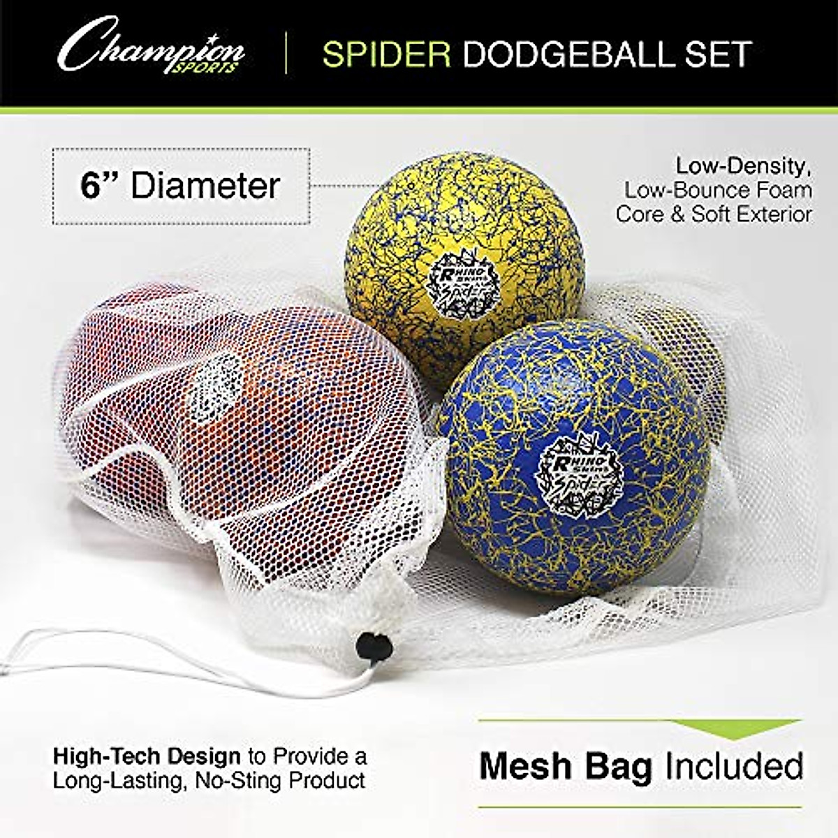 Champion Sports Premium Rhino Skin Extreme Color Dodgeballs - Glow in the Dark, Color-Changing, and Spider Grip - Low Bounce Dodgeballs