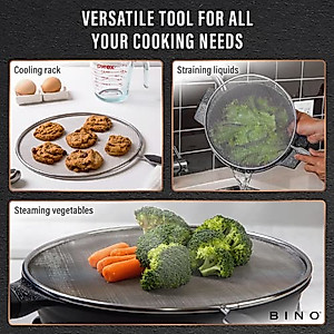 BINO 2-Piece Stainless Steel Splatter Screen with Handle Set - Black | Oil & Grease Skillet Guards | Bacon Screen Splash Protector | Frying Screen | Mesh Splatter Screen | Kitchen Cookware Essentials