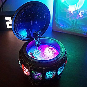 Briskfeel Vintage Music Box with Constellations Rotating Goddess LED Lights Twinkling Resin Carved Mechanism Musical Box with Sankyo 18-Note Wind Up Signs of The Zodiac Gift for Birthday (Upgraded)