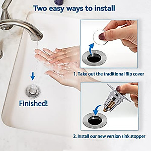 Partreko Universal Bathroom Sink Stopper, Upgraded Anti Clogging Pop Up Sink Drain Strainer Stoppers with Filter, Fits 1.08"—1.5" Drain Holes, Anti-Rust Bronze Drain Stopper with Hair Catcher（Sliver）