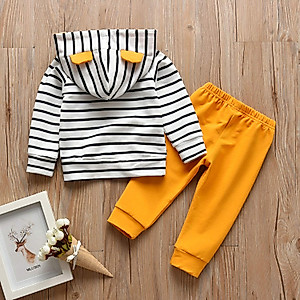Rebey Toddler Infant Baby Boy Clothes Striped Long Sleeve Hoodie Tops Sweatsuit Pants Outfit Set (3-6 Months) Yellow