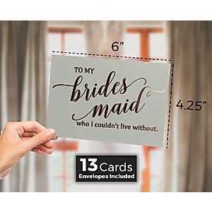 Wedding Party Thank You Cards - Rose Gold Foil Stamped Letterpress - 13 Cards + Envelopes Included for Bridal Party