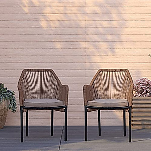 Merrick Lane Magnolia Outdoor Furniture Sets 2 Piece Natural All-Weather Woven Patio Chairs with Ivory Cushions