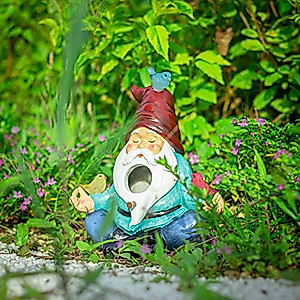 Yinns Bird House, Wild Bird House for Outside, Resin Waterproof Bird House, Decorative Funny Gnomes Bird House with Solar Powered LED Light for Home Garden Decor