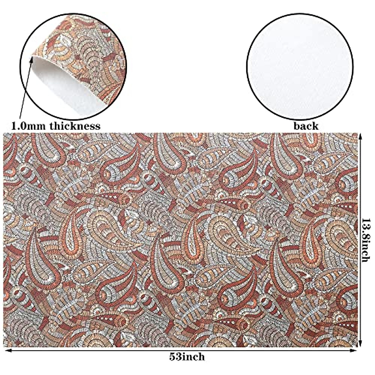 Picheng Paisley Flower Faux Leather Sheets: Paisley Cashew Flower Faux Leather Rolls 13.8"X53"(35cmX135cm) PU Solid Faux Leather Sheet for Making Crafts, Sewing DIY Projects (Paisley Flower-F)