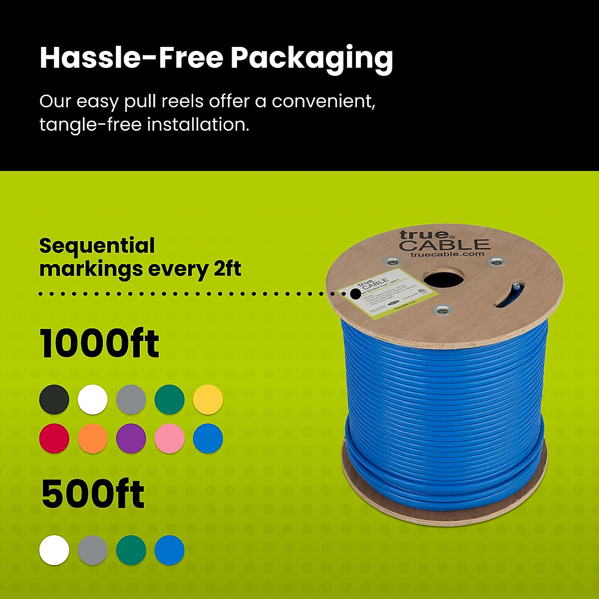 trueCABLE Cat6 Shielded Riser (CMR), 1000ft, Blue, 23AWG Solid Bare Copper, 550MHz, PoE++ (4PPoE), ETL Listed, Overall Aluminum Foil Shield (F/UTP), Bulk Ethernet Cable
