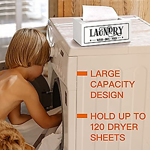 Dryer Sheet Holder - Wooden Dryer Sheet Dispenser for Fabric Softener Sheets, Rustic Dryer Sheet Container Storage Box, Farmhouse Laundry Sheet Dispenser for Laundry Room Decor - White