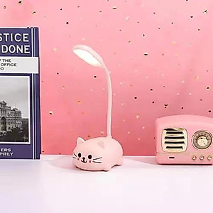 Desniltol LED Kids Lamp, Mini Cat Table Lamp, Portable LED Night Light, Cute Desk Lamp, Foldable USB Rechargeable Reading Light Children's Bedroom (Pink)