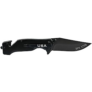 Black Tactical Folding Knife-3.5 Inch Stainless Steel Blade with American Flag | USA Rescue & Hunting Knife - Disabled USMC Vet Owned SMALL Business