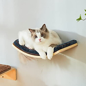 LIORCE Cat Shelf with Comfortable Cat Cushion - Curved Cat Shelves and Perches for Wall (Medium Size) - Wall Mounted Cat Furniture for Sleeping, Playing, Climbing, and Lounging