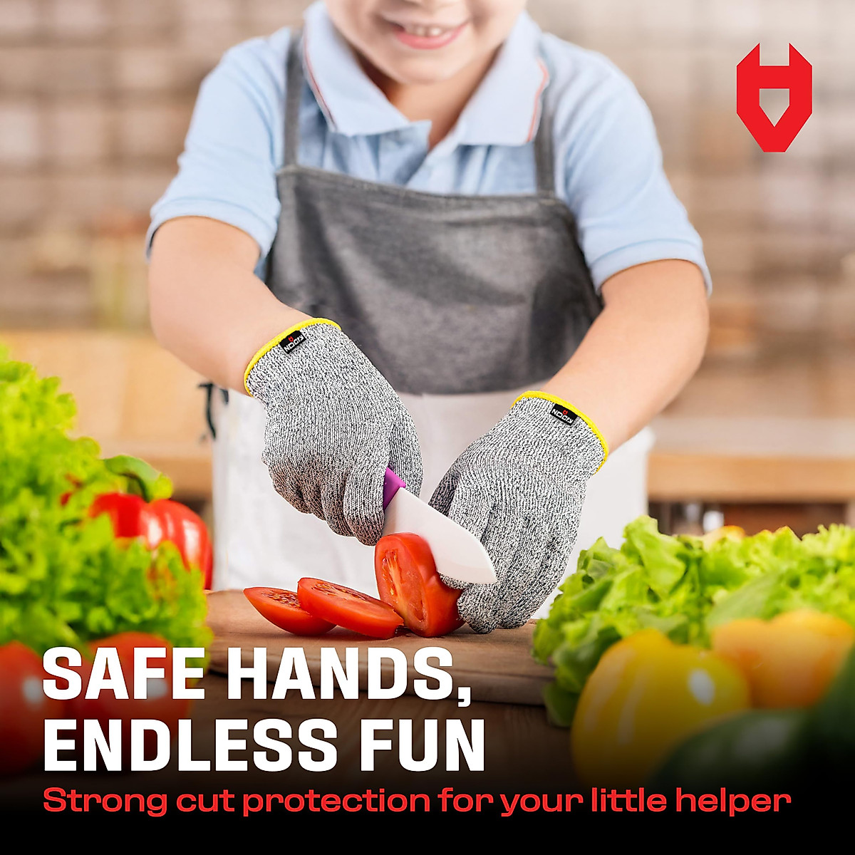NoCry Kids Cutting Gloves, XS (8-12 Years) — 100% Food Grade and Level 5 Protection — Comfortable and Lightweight, Yet Tough — Ambidextrous — Ideal for Fishing, Wood Carving and Whittling