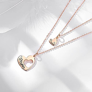 INFUSEU Rose Gold Mother Daughter Necklace Set for 2 for Mama Mom, Sterling Silver Small Dainty Tiny Heart Matching Jewelry for Women Teen Girls