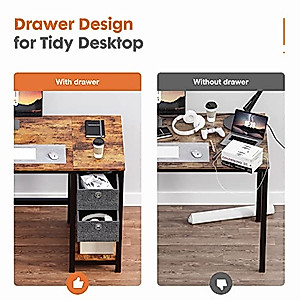 Computer Desk with Drawer 40 Inch Home Office Desk Writing Desk Work Desk PC Table Study Desk with 2-Tier Drawers Storage Shelf Headphone Hook, Modern Simple Style Laptop Desk for Bedroom, Gaming