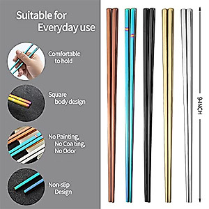 HuaLan Metal Chopsticks 18/8 Stainless Steel Chopsticks Japanese Korean Chopsticks Dishwasher Safe Resistant to Acids and Alkalis Fadless Anti-slip Reusable Chop Sticks 5 Pairs Gift Set - Multicolor