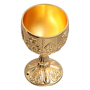 Mini Gold Goblet 2Pcs, 30ml Vintage Metal Shot Glasses Tiny Embossed Wine Cup Tiny Gold Chalice Goblet Embossed Wine Liqueur Cup Shot Glass for Bar, Home(Gold)