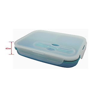 Sailing Elegant Collapsible Silicone 3-Compartments Lunch Box/Container, Super Convenient Stackable Food Storage Containers, Material Safe (Set of 1, Blue)