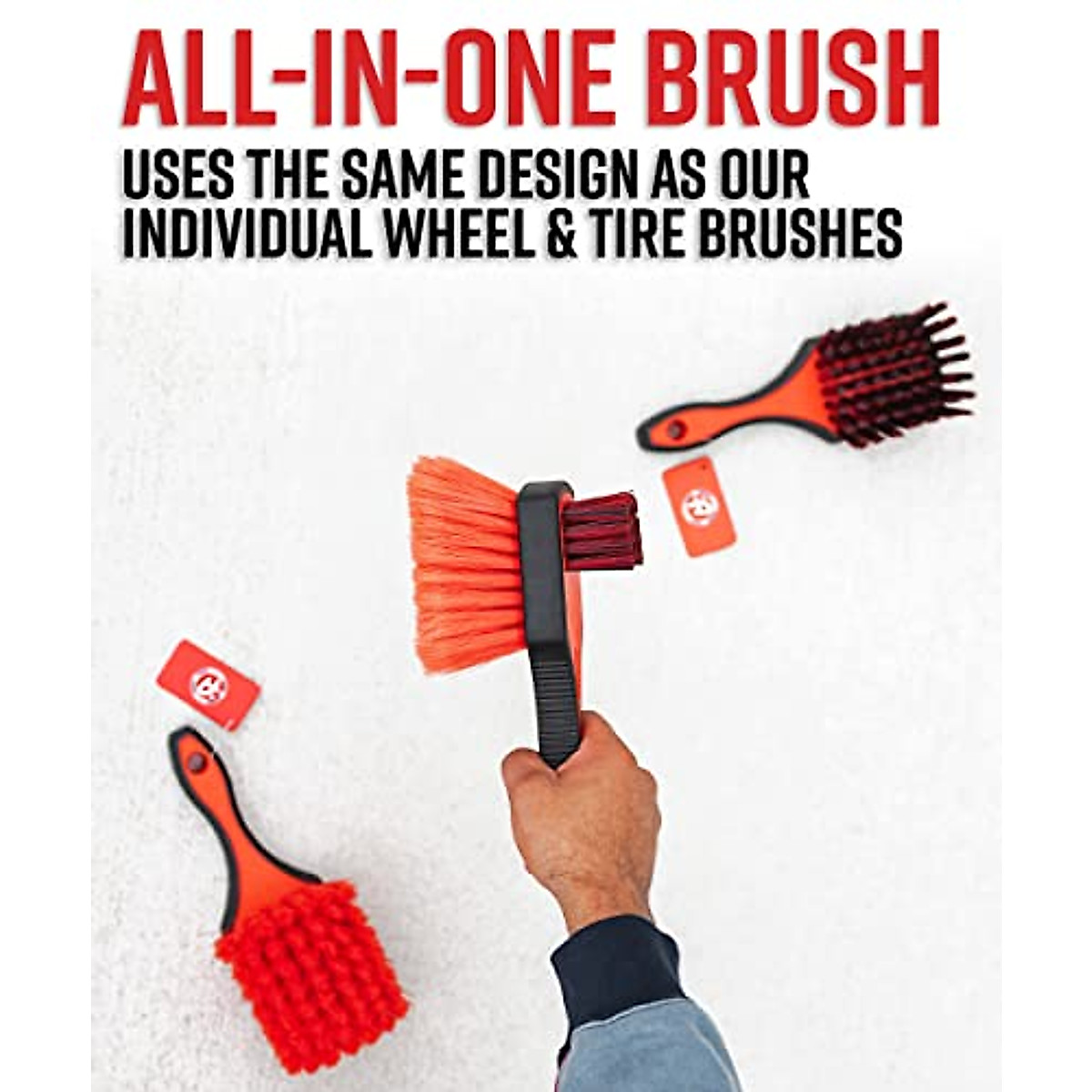 Adam's Double Sided Car Detailing Brush Wheel Brush & Tire Brush for Wheel Cleaning | Soft, Durable Chemical Resistant Bristles Against The Harshest Wheel & Tire Cleaner