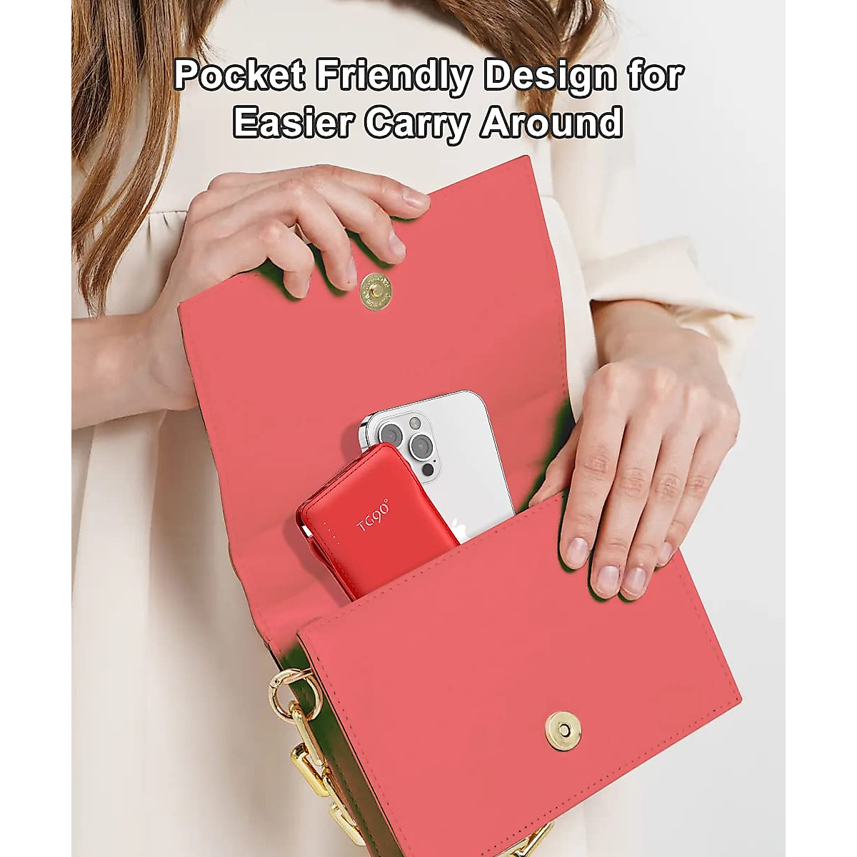 TG90° Portable Charger 10000mah Cell Phone Battery Backup, Ultra Slim Power Bank with Built in Lightning and USB-C Cable, Portable Phone Charger Battery Packs Compatible with iPhone Android Phones