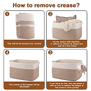 OIASKET Extra Large Laundry Basket, 90L Blanket Basket for Living Room, Cotton Rope Storage Basket, Toy Basket for Kids, Woven Basket for Clothes, Towels, Pillows, 24" x 17" x 14", Brown and White