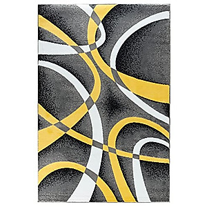 GLORY RUGS Area Rug 4x6 Yellow Door Mat Modern Swirls Carpet Bedroom Living Room Contemporary Dining Accent Sevilla Collection 4816