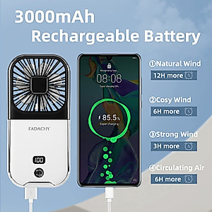 Mini Fan Portable Handheld Fan Rechargeable Small Battery Operated Personal Fan all in 1 as Power Bank, Phone Holder, Hand Held Fan, Mini Desk Fan, Travel Fan, USB Fan, 3000 mAh, 4 Speed, Neck lanyard