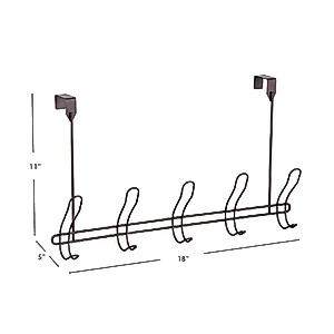 Home Basics 5 Over the Door Hooks Hanging Racks For Clothes, Coats, Bags, Towels or Robe, Chrome