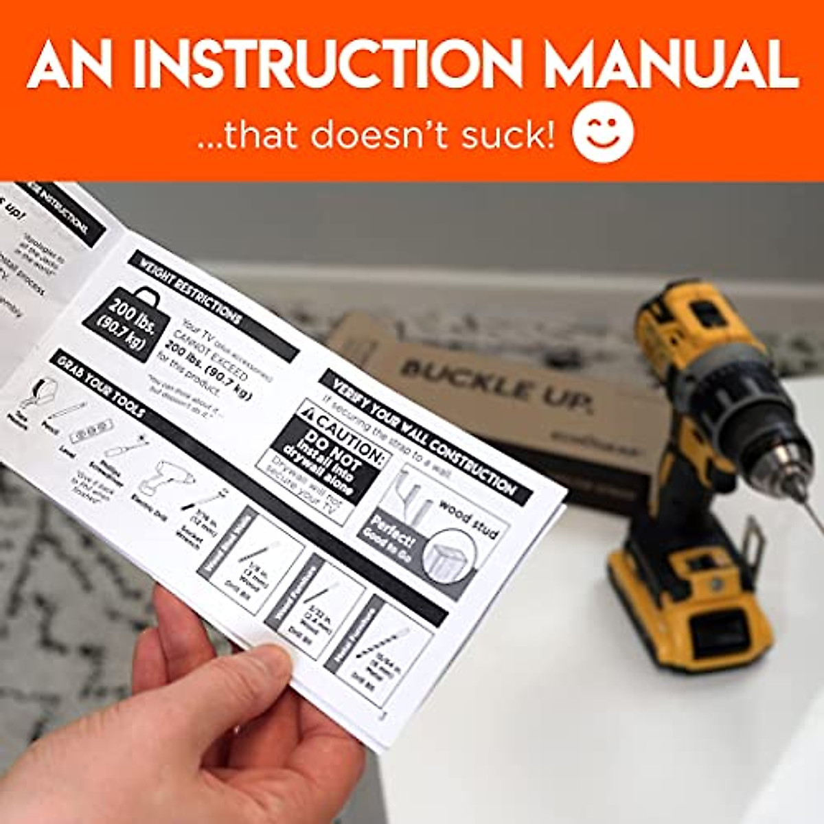 ECHOGEAR TV Safety Straps for Flat Screens - Anchor TVs Up to 90" to Furniture Or The Wall - Pre-Assembled Anti-Tip Strap Includes All Hardware for Baby Proofing Your TV