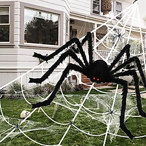 GEDIAO Halloween Spider Decorations 200" Halloween Spider Web + 50" Giant Spider + 40pcs Small Spider for Indoor Outdoor Halloween Decor Yard Party Haunted House Décor