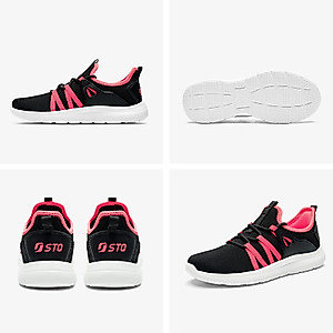 STQ Slip ins Slip on Walking Shoes Women with Arch Support Hands Free Workout Gym Slip on Sneakers Black Watermelon Red Size 8