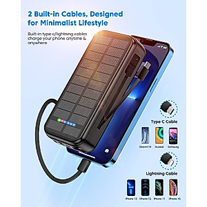 Portable Charger with Built in Cable Power Bank 30000mAh Fast Charging PD 20W Battery Pack 5 Output und 4 Input Backup Charger Travel for iPhone Android Samsung etc-Black