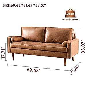 XIZZI Mid-Century Modern Living Room Loveseat Sofa Couch Fack Suede Fabric with Square Arm and Wood Grain Legs for Small Space, 69.68" W Brown