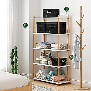 BALEINE Storage Bins with Lids, Foldable Linen Fabric Storage Boxes with Lids, Collapsible Closet Organizer Containers with Cover for Home Bedroom Office (5 Pack Black Large)