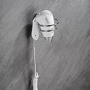 YUESIMATE Hair Dryer Holder Wall Mounted Bathroom or Bedroom Hairdryer Hanging Rack Hair Dryer Organizer Blower Dryer Organizer Universal Size,Chrome