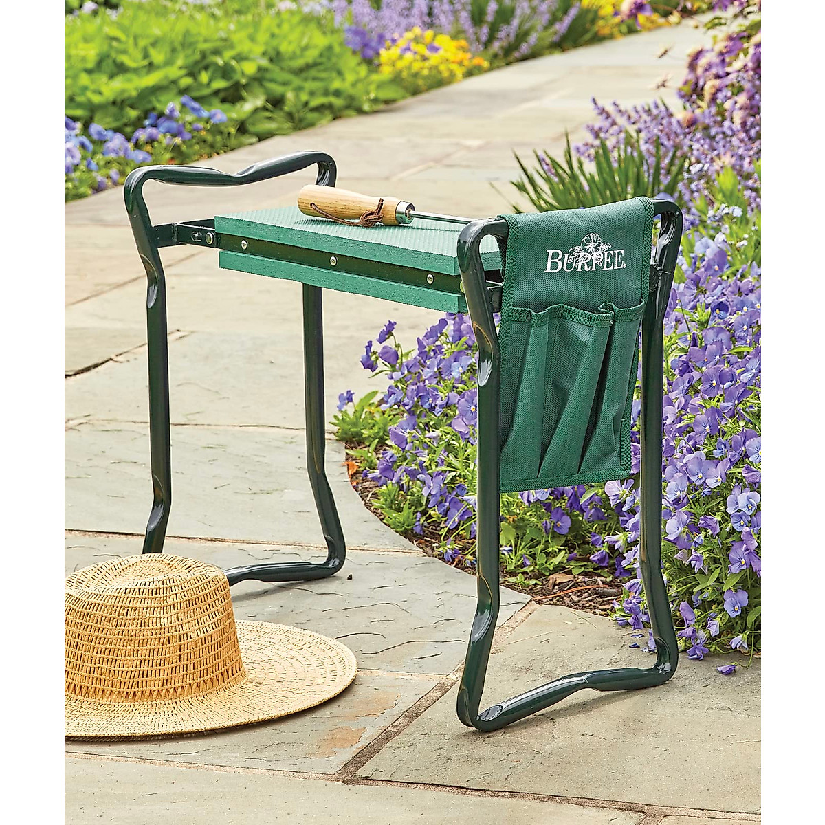 Burpee 92314 Garden Kneeler with Cushion Seat Easy to Store-Portable Outdoor Bench Foldable and Light Weight, Green