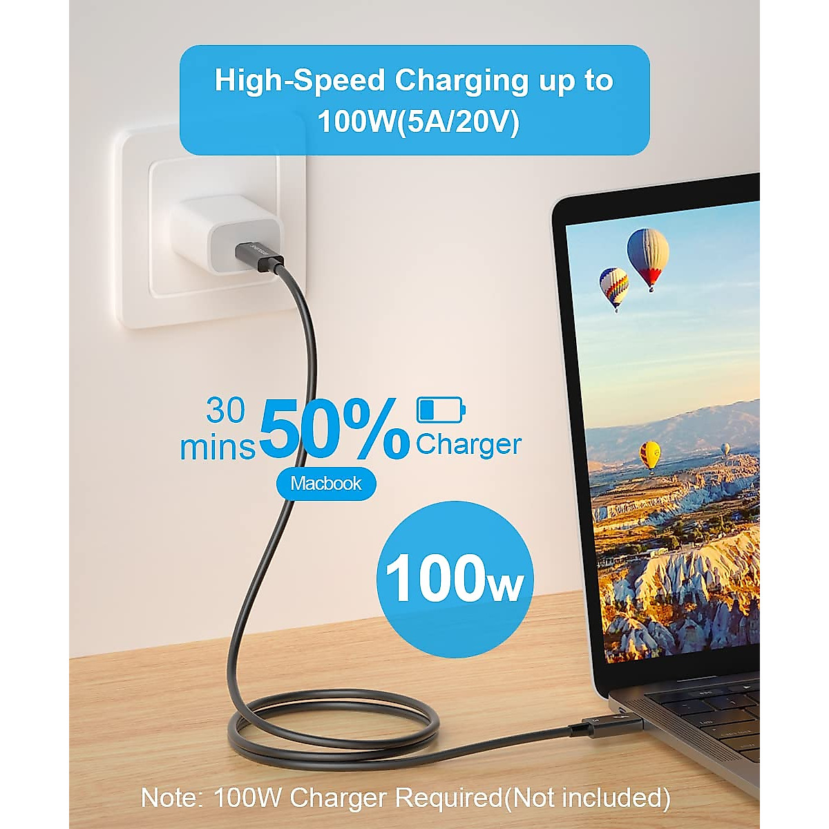 SHENGWEI Thunderbolt 3 Cable 2.3 ft, USB C Cable Supports 40Gbps Date Transfer 100W Charging(20V 5A) Single 5K@60Hz Monitor, Ideal for Type-C MacBook, Dell, Apollo, Pixel, Docking, Hub and More