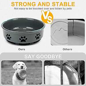 KPWACD Ceramic Pet Bowl for Dogs and Cats, Weighted Non-Slip Dog Bowls Food and Water Dish, Durable Pets Feeding Bowls Suitable for Small, Medium, and Large Dogs, Grey, 70 Oz