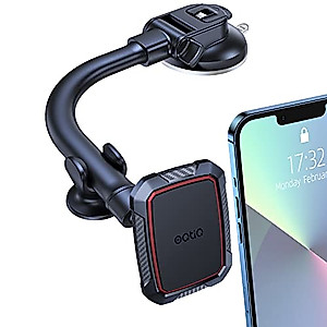 OQTIQ Magnetic Phone Holder for Car Dashboard Windshield 8.3-Inch Flexible Gooseneck Arm Suction Cup Car Magnetic Phone Mount 6 Strong Magnets Sturdy for All iPhone Android Smartphones [Case Friendly]