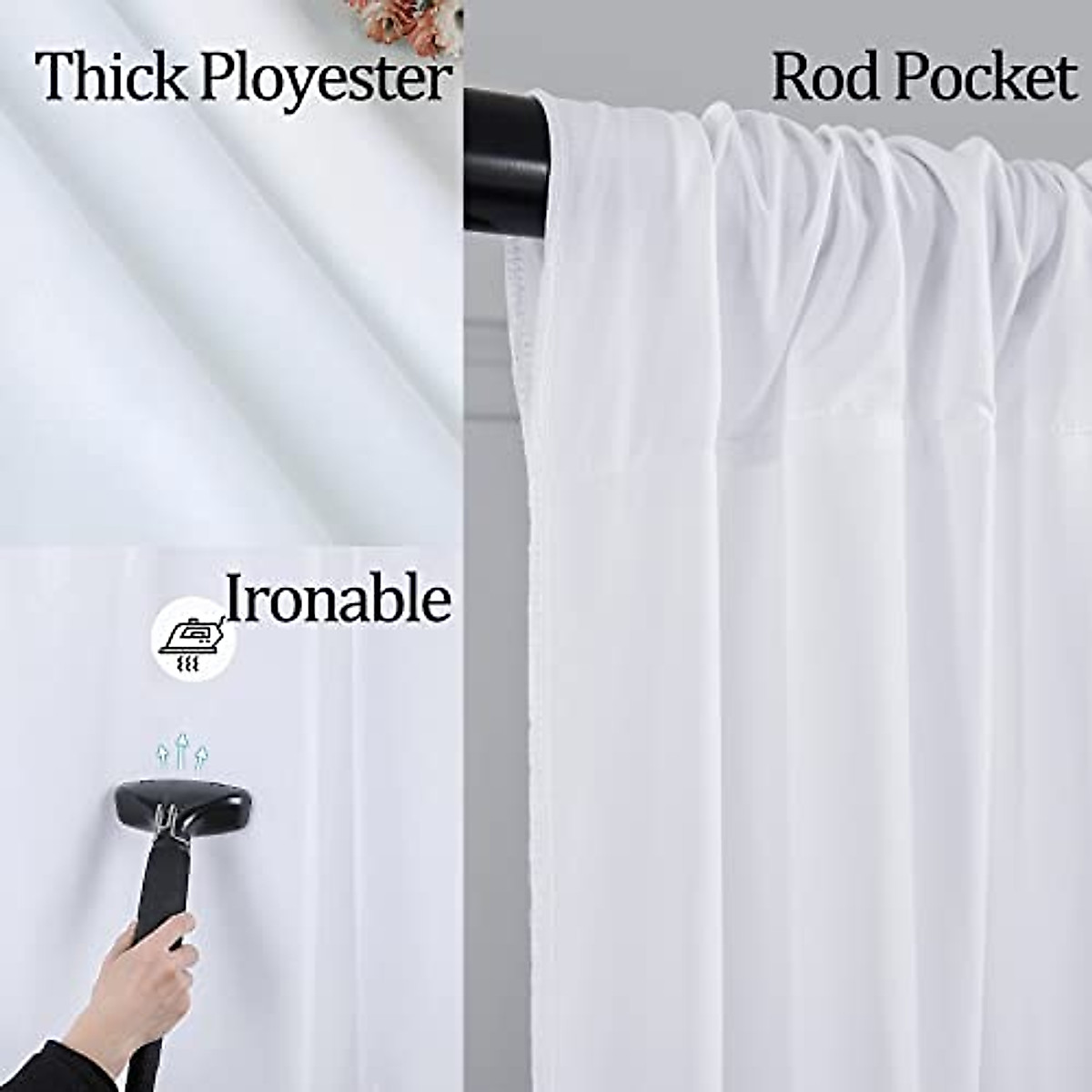 10ft x 10ft White Backdrop Curtain Panels for Parties, Wrinkle Resistant Polyester Wedding Backdrop Drapes for Party Birthday Backdrop Photography Home Decorations