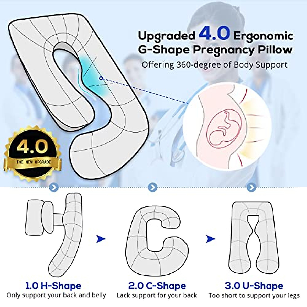 Sasttie Cooling Pregnancy Pillows for Sleeping, Maternity Pillow for Pregnant Women, 59'' U Shaped Pregnant Pillow with Removable Cooling Cover, Pregnancy Must Haves, Light Grey