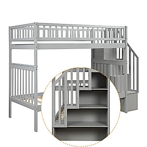 Harper & Bright Designs Bunk Beds Twin Over Twin Size, Solid Wood Bunk Bed with Trundle for Kids and Toddler (Grey Bunk Beds with Trundle)