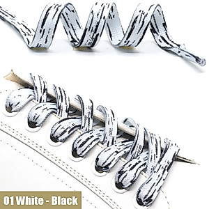 DELELE Flat Graffiti Shoe Laces: White Black Art Print Sneakers Shoelaces 2 Pair 47 inch
